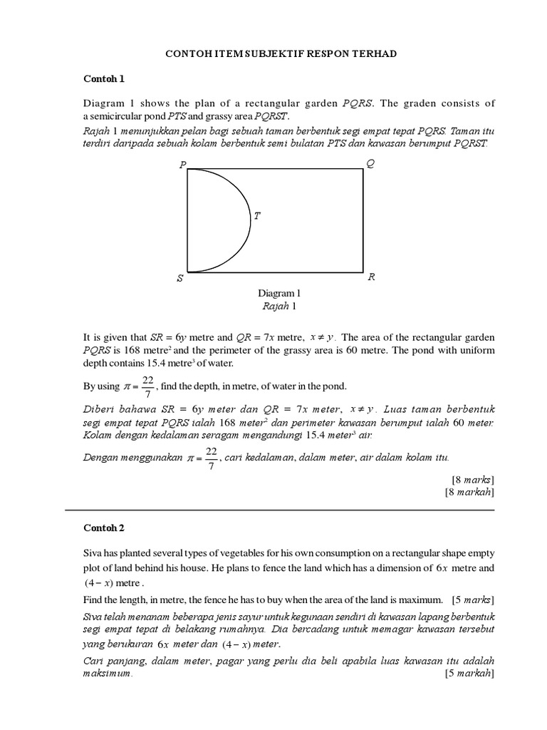 Contoh Item Subjektif Respon Terhad | PDF