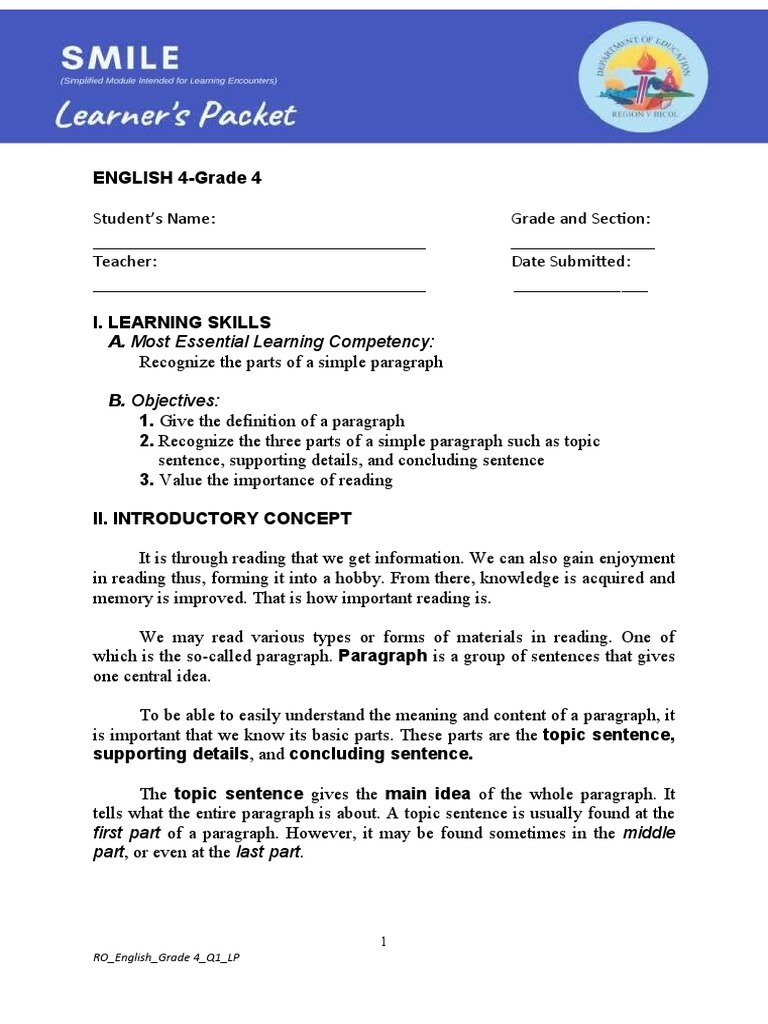 ENGLISH 4-Grade 4: A. Most Essential Learning Competency | PDF ...