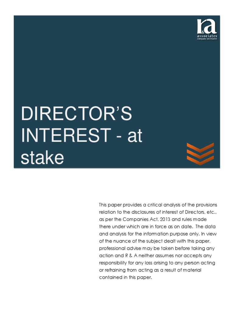 Director'S Interest - at Stake | PDF | Fiduciary | Business Law