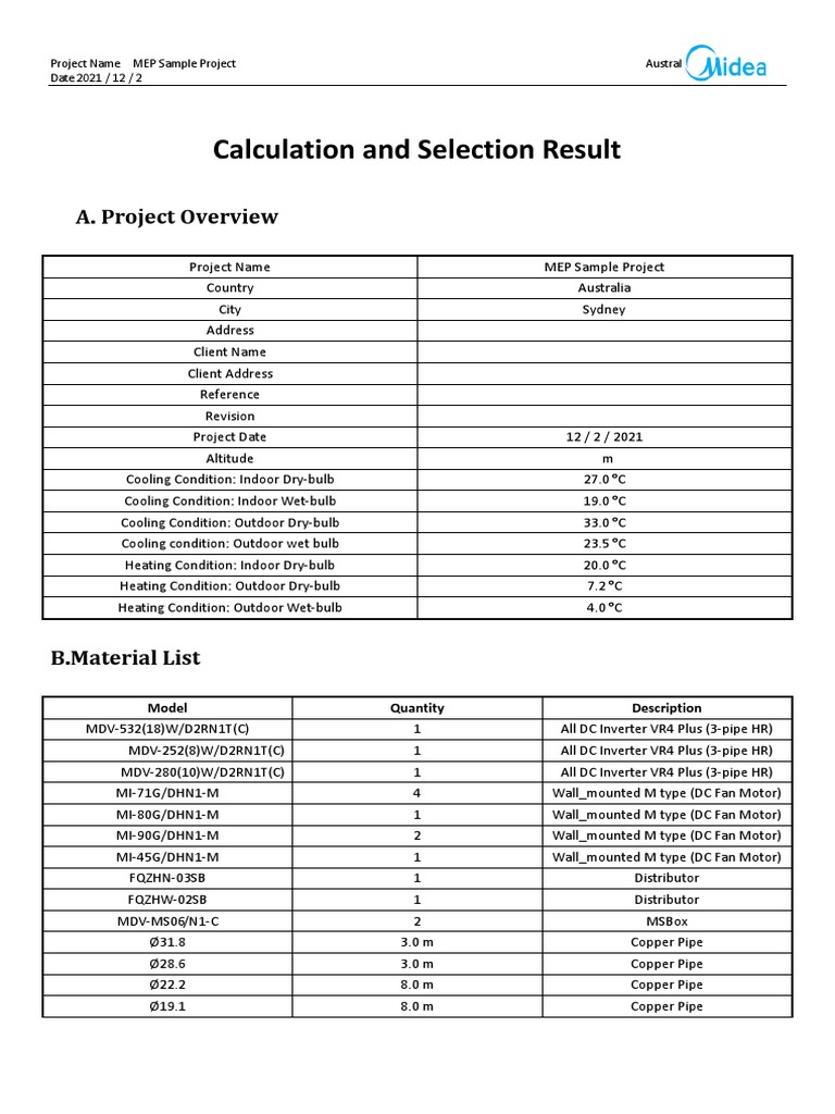 MEP SAMPLE Calculation and Selection Result GF | PDF | Building ...