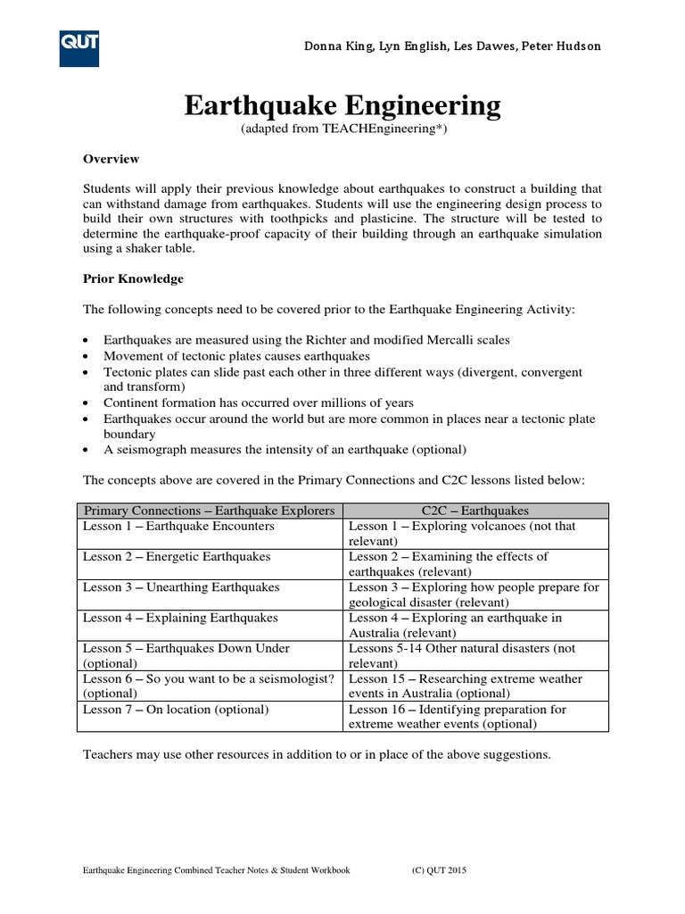 Earthquake Engineering Combined Teacher Notes Student Workbook | PDF ...