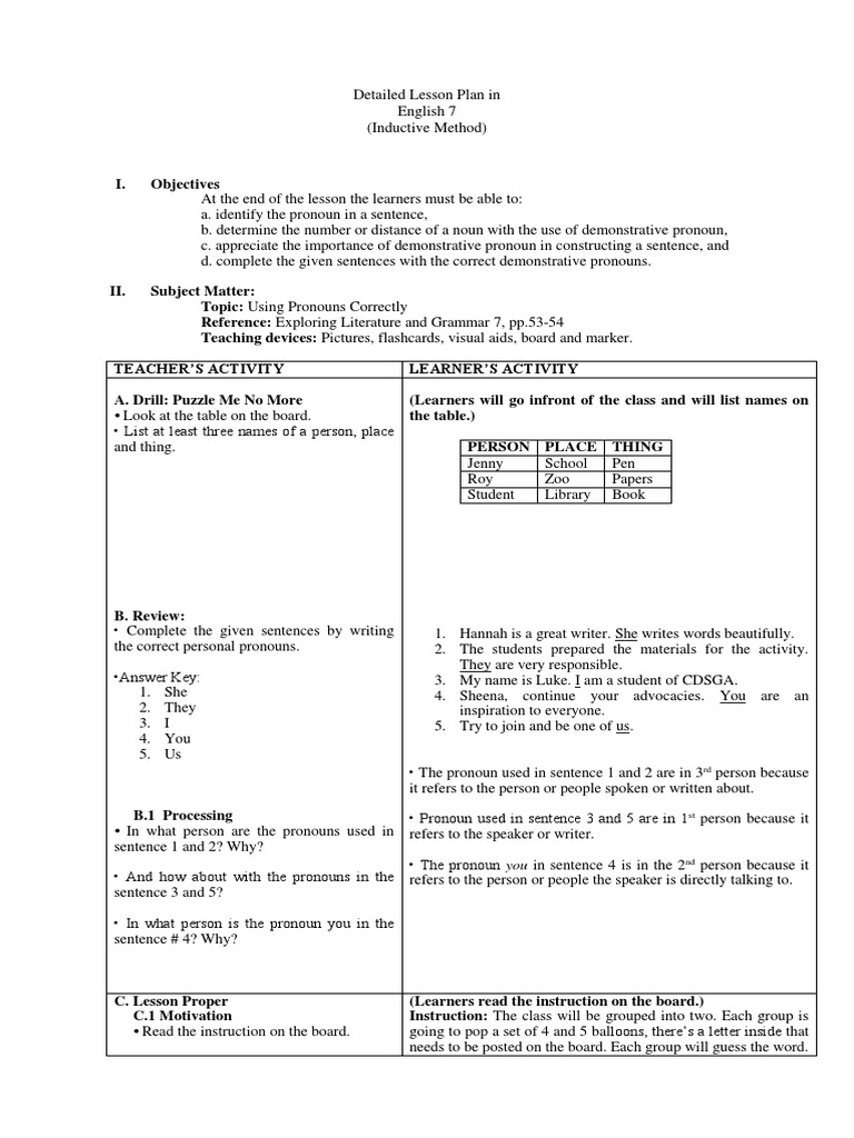 Lesson Plan Inductive PDF Free | PDF | Grammatical Number | Plural