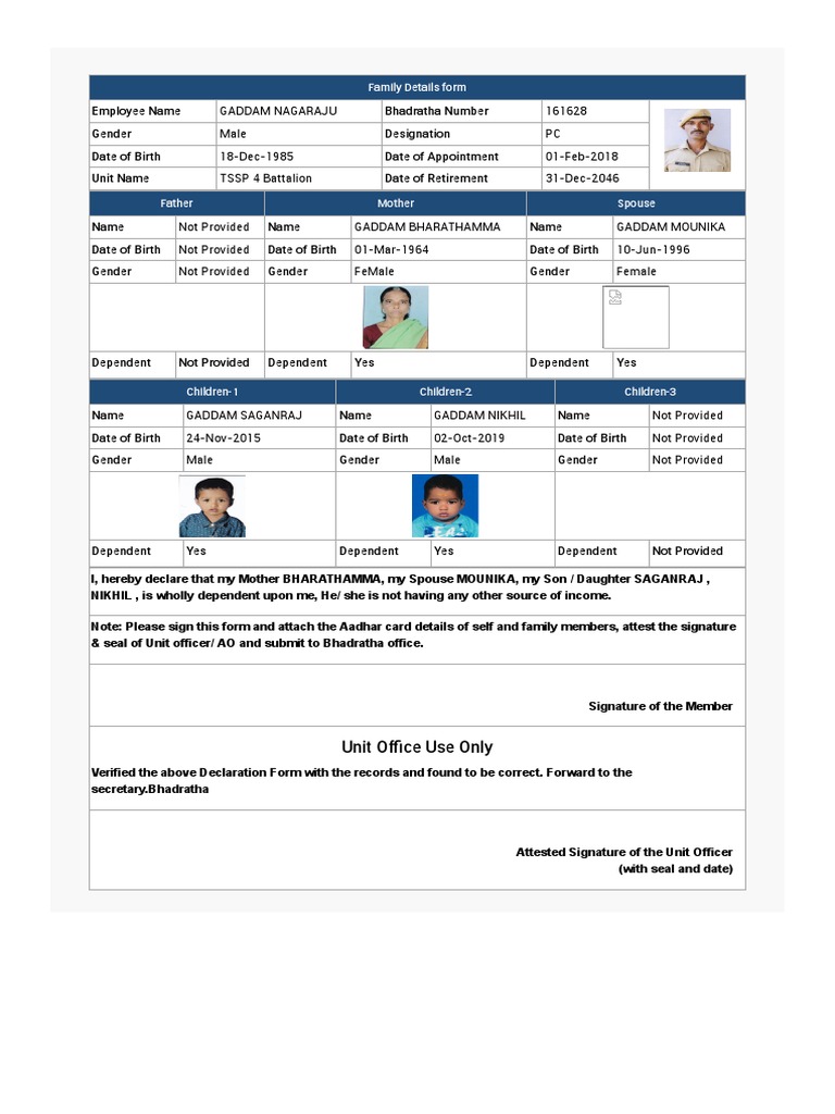 Family Details Form: Unit O Ce Use Only | PDF