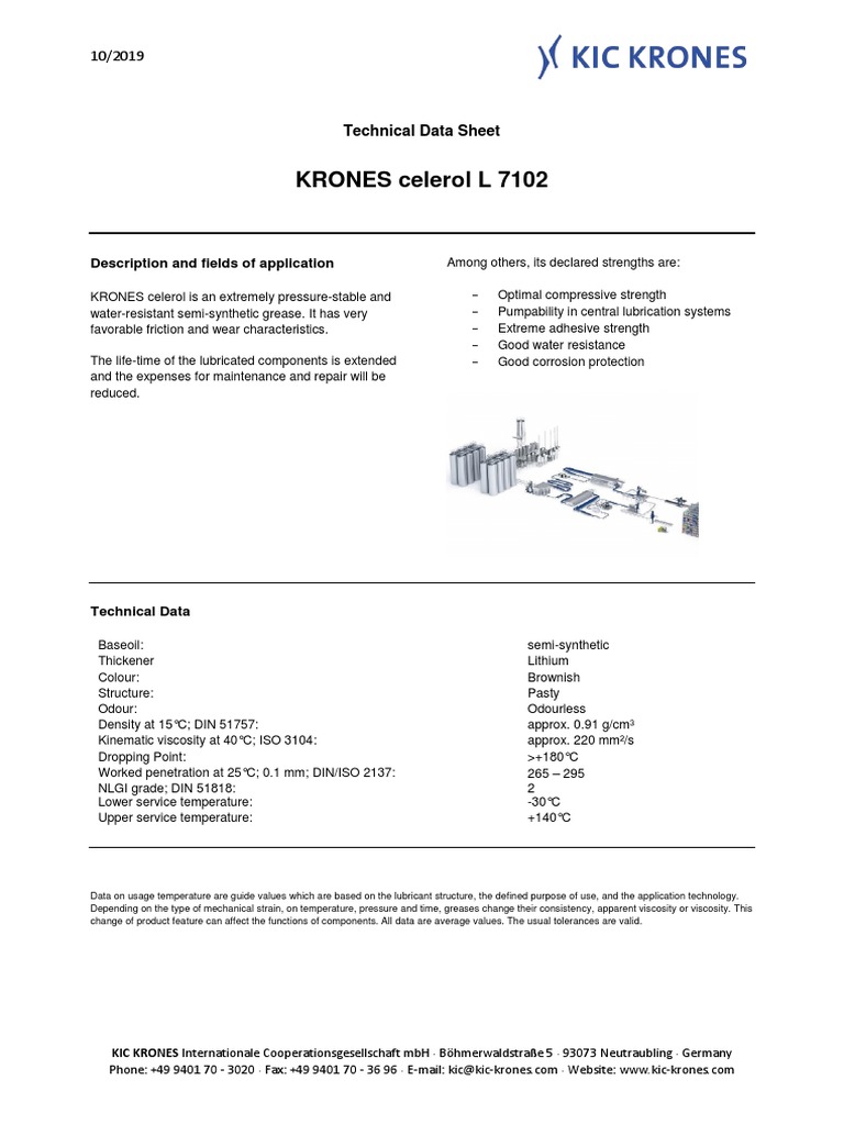 Krones Celerol L 7102 Technical Data Sheet | PDF | Materials | Applied ...