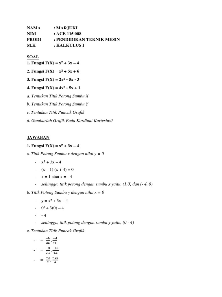 Contoh Soal Serta Jawaban Kalkulus Fungsi Grafik | PDF