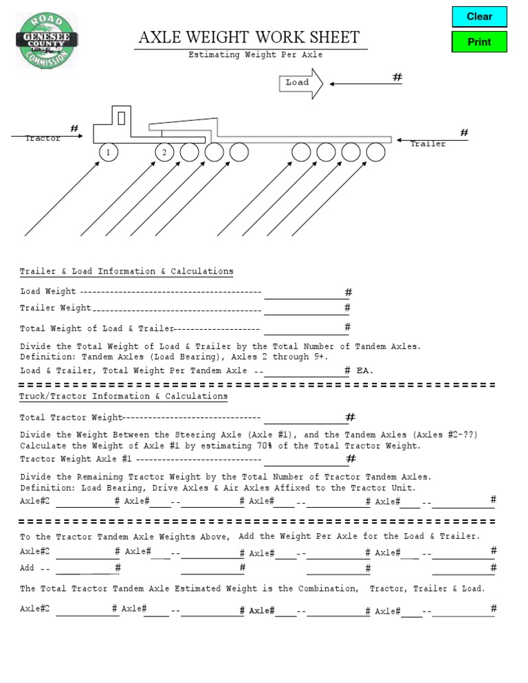 Axle Weight Work Sheet | PDF