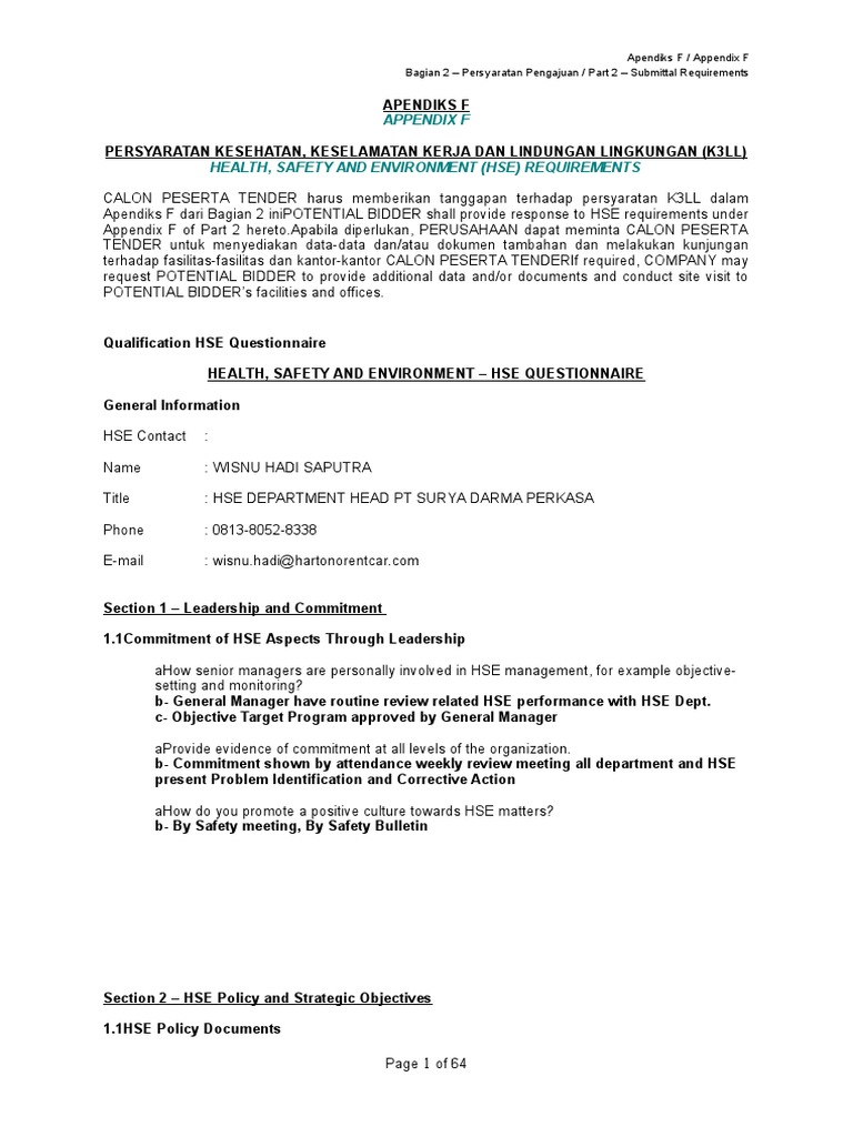 Appendix F - HSE - Inpex | PDF | Hazards | Safety