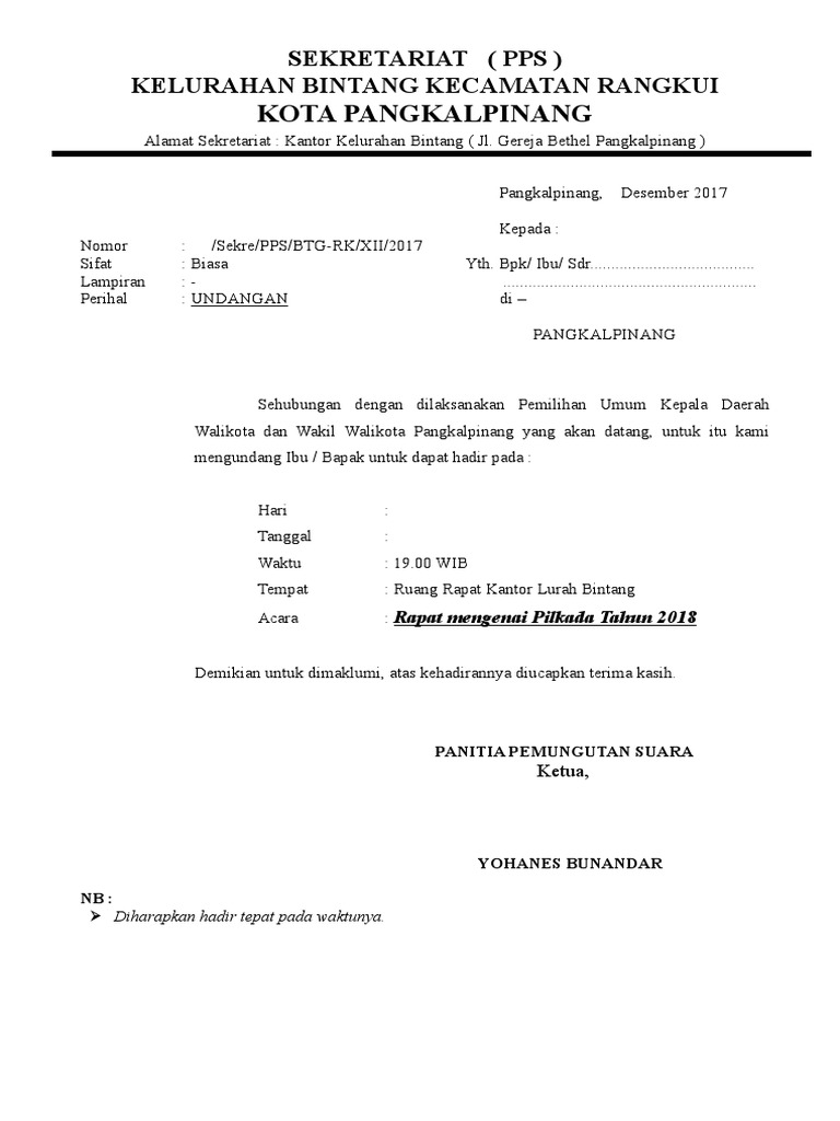Undangan Rapat Pilkada Pangkalpinang | PDF