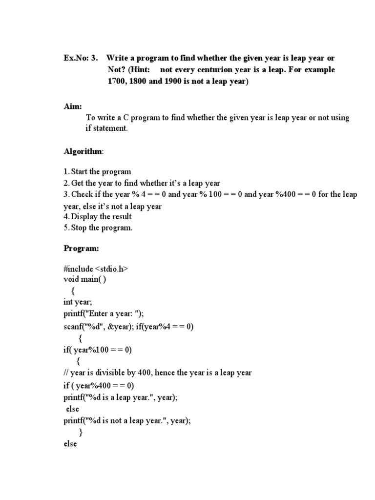 Determining Leap Years and Performing Calculations: Two C Programs to ...