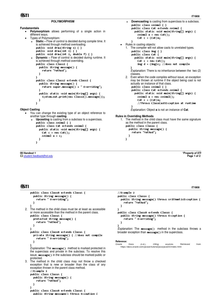 Polymorphism Fundamentals: Explanation: There Is No Inheritance Between The Two | PDF | Method ...