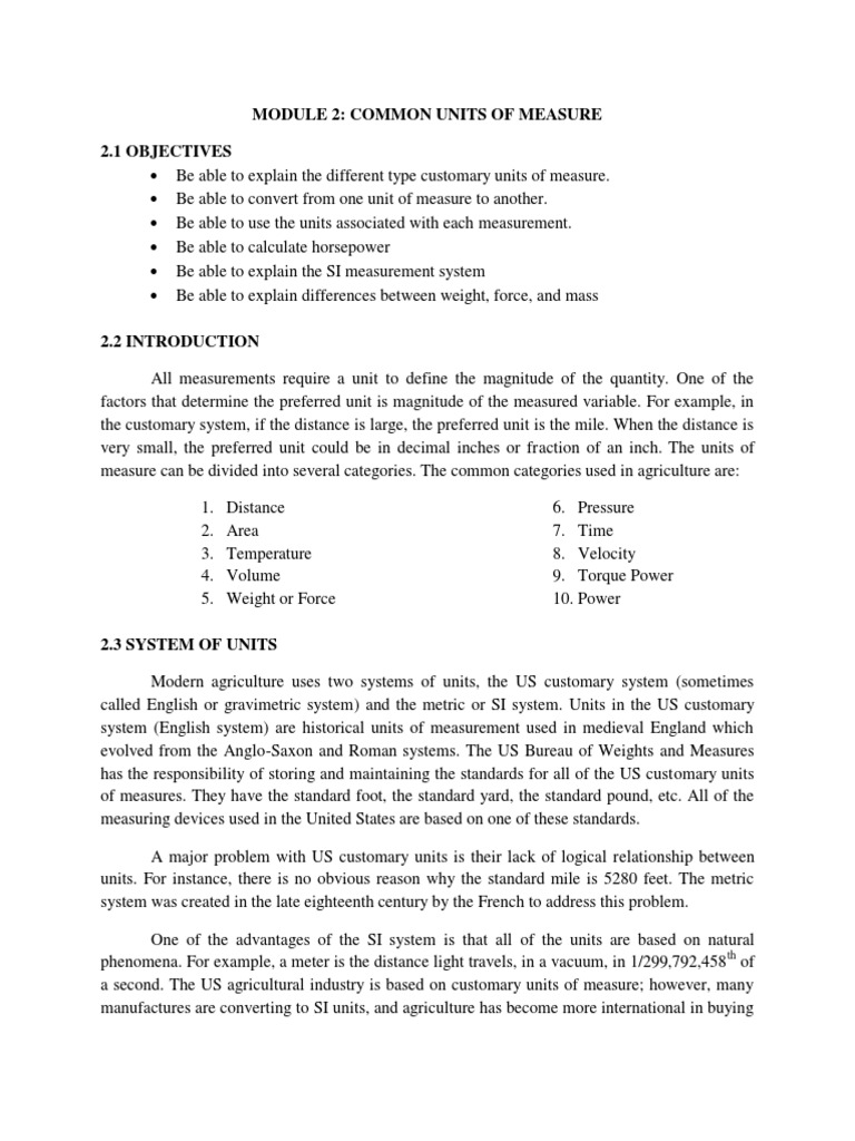 Module 2: Common Units of Measure 2.1 Objectives | PDF | Torque ...
