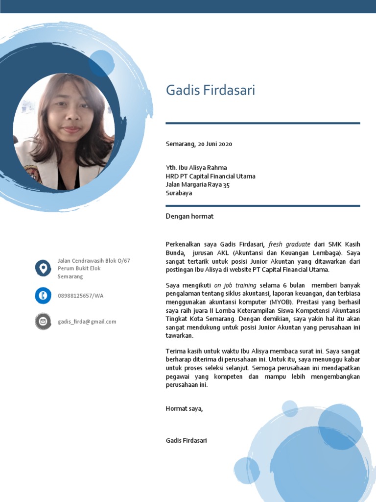 Contoh Cover Letter Fresh Graduate SMK | PDF