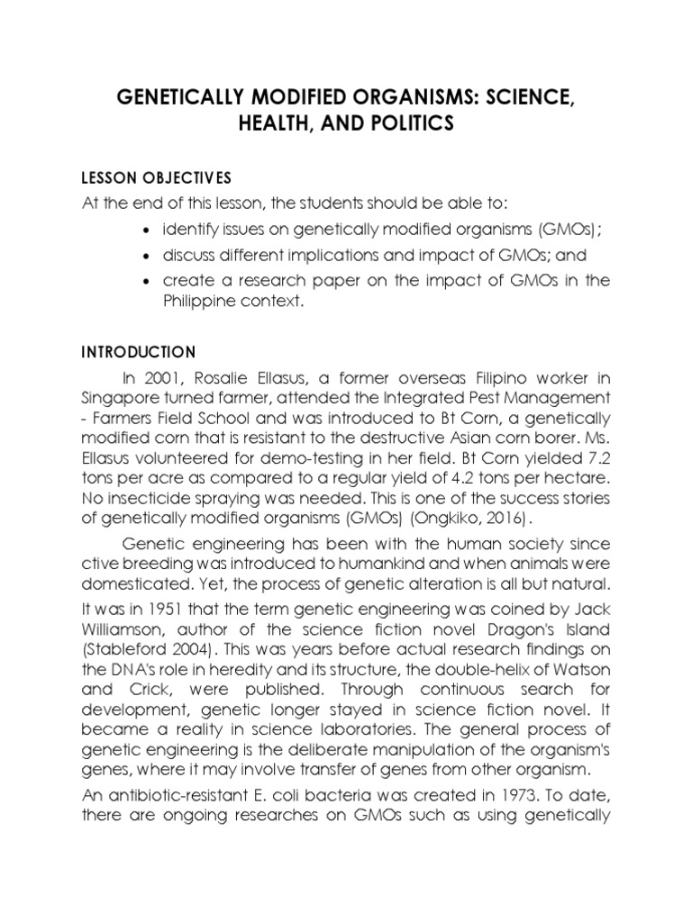 GMOs: Science, Health Impacts, and Debate | PDF | Genetically Modified ...