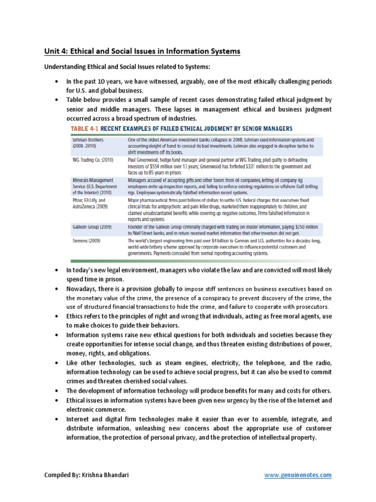 Unit 4 Ethical and Social Issues in Information Systems | PDF ...