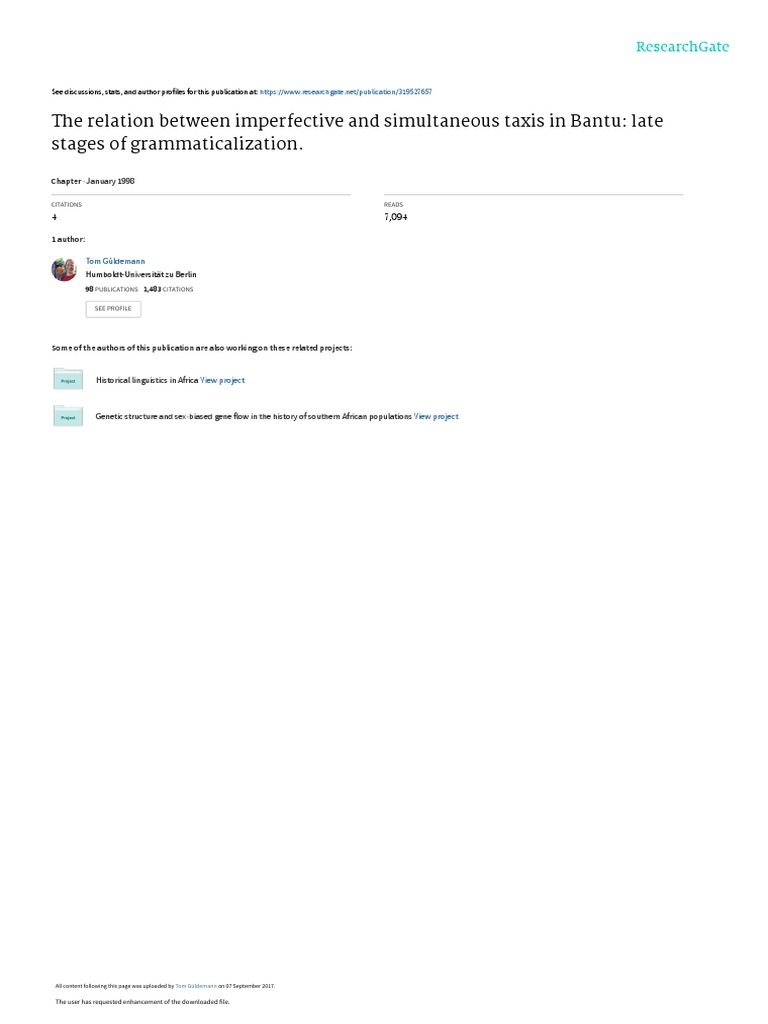 The Relation Between Imperfective and Simultaneous Taxis in Bantu: Late Stages of ...