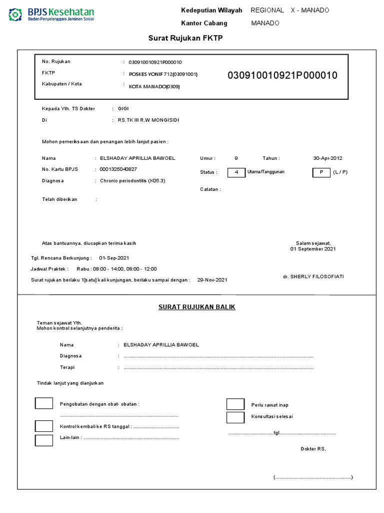 Surat Rujukan FKTP Manado | PDF