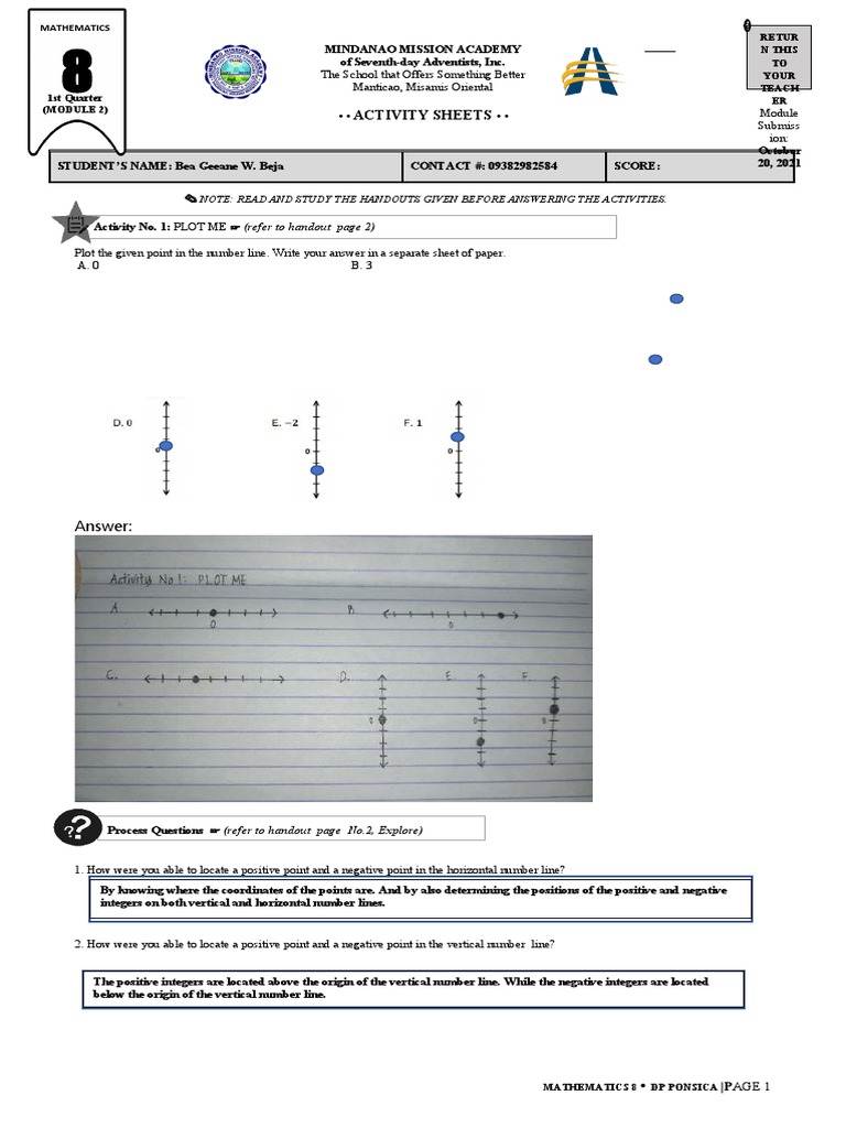 Math8Q1M2 Activity Sheets | PDF | Cartesian Coordinate System | System ...