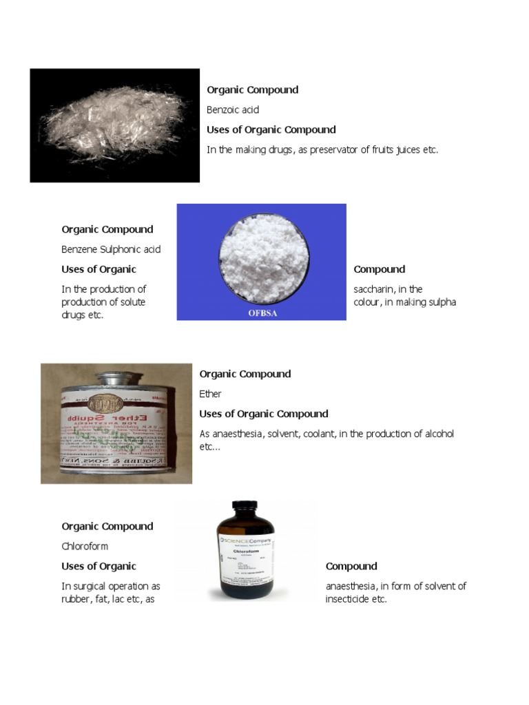 Uses of Common Organic Compounds | PDF | Chemical Compounds | Materials