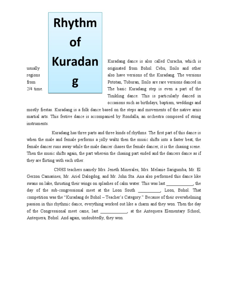 Kuradang dance is also called Curacha, which is originated from Bohol | PDF