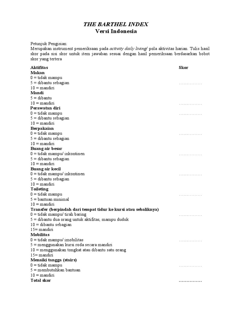Barthel Index | PDF