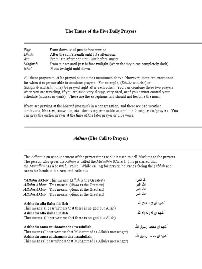 Five Daily Prayer Times in Islam | PDF | Semitic Words And Phrases ...