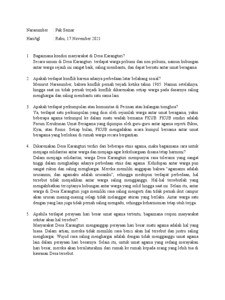 Notulen Wawancara Pak Semar | PDF