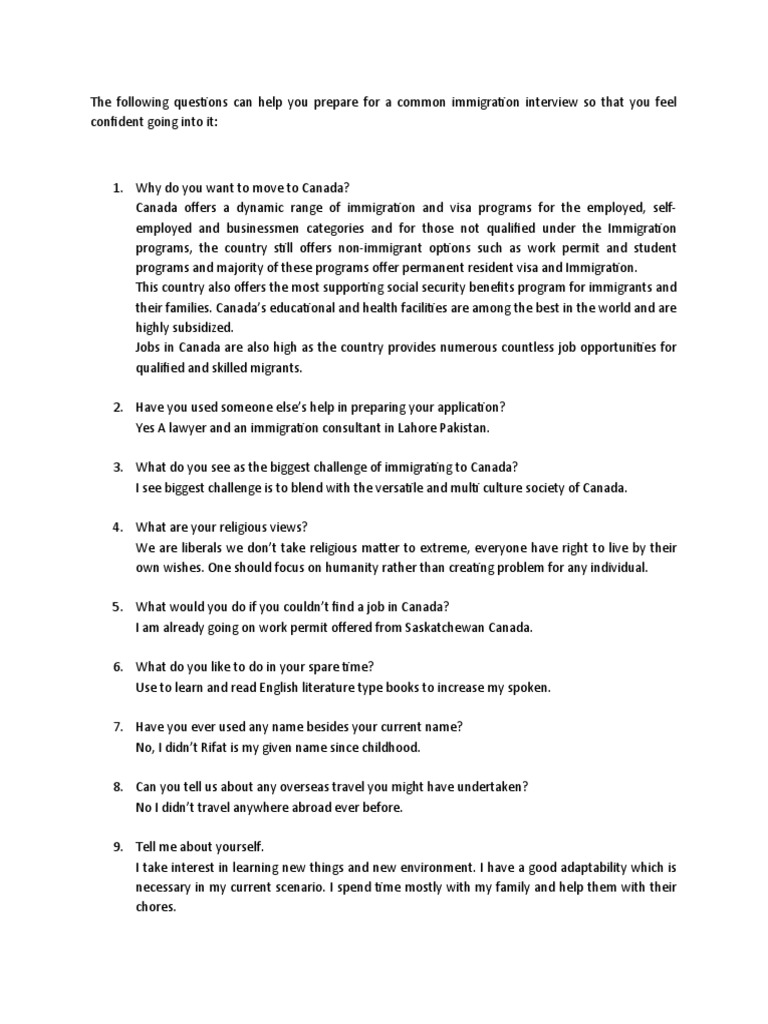 Questionnaire | PDF | Immigration | Canada