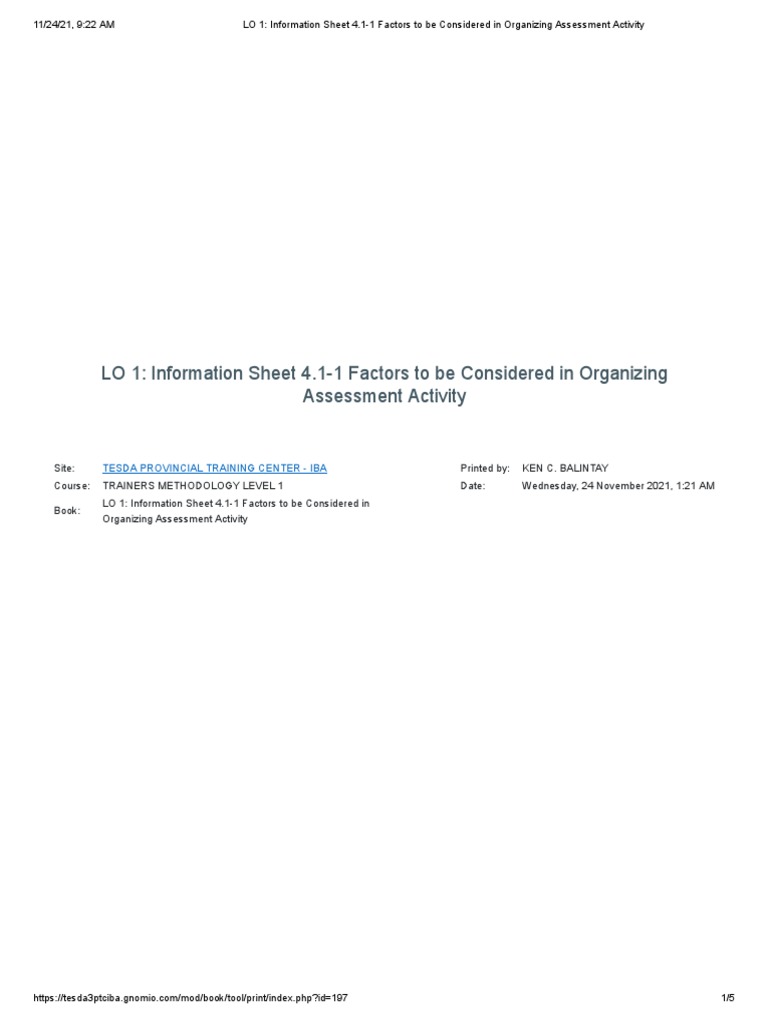 Factors for Organizing Assessment Activities | PDF | Competence (Human ...