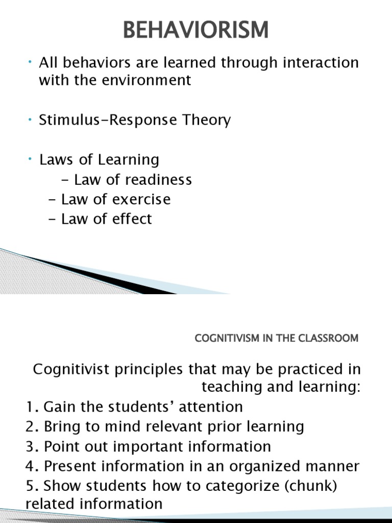 Cognitivism Principles in Classroom Teaching | PDF | Curriculum ...