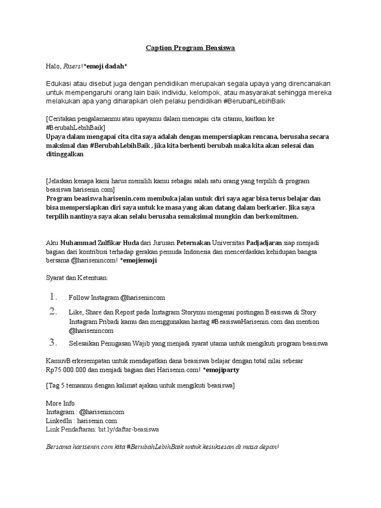 Caption Program Beasiswa Harisenin | PDF | Karier & Perkembangan