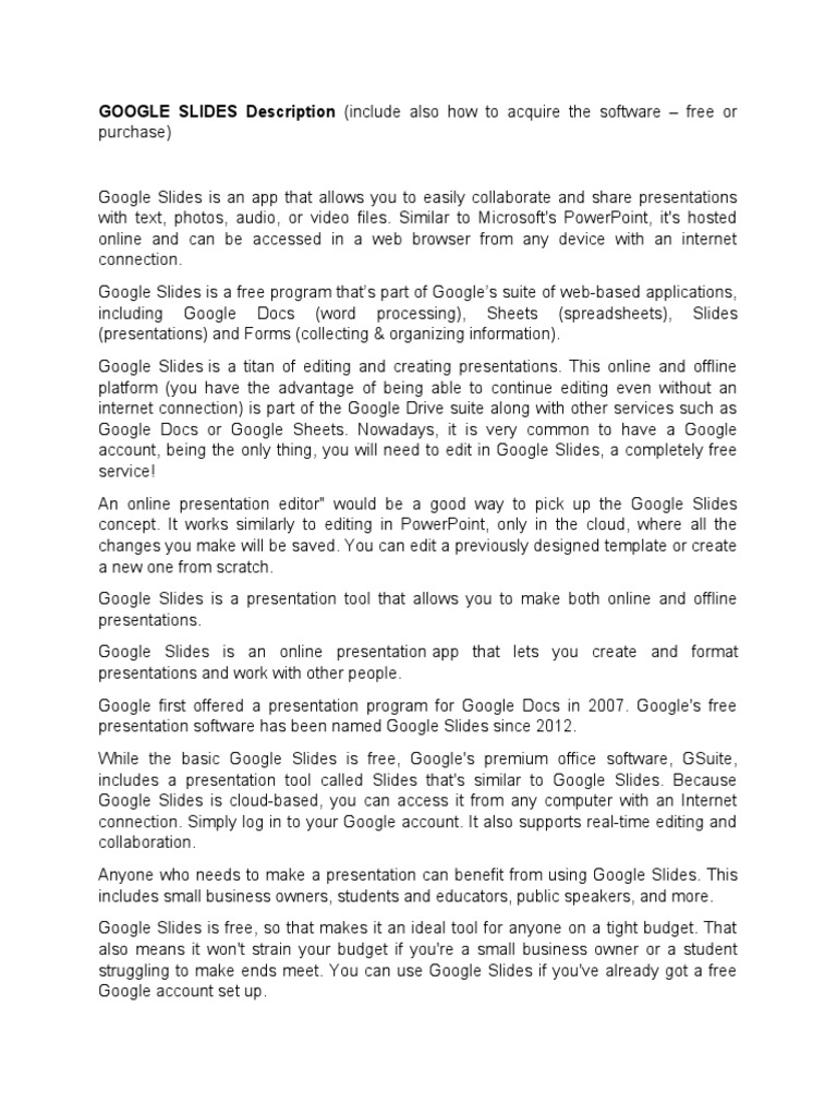 Free Online Presentation Tool: Google Slides | PDF | Multimedia ...