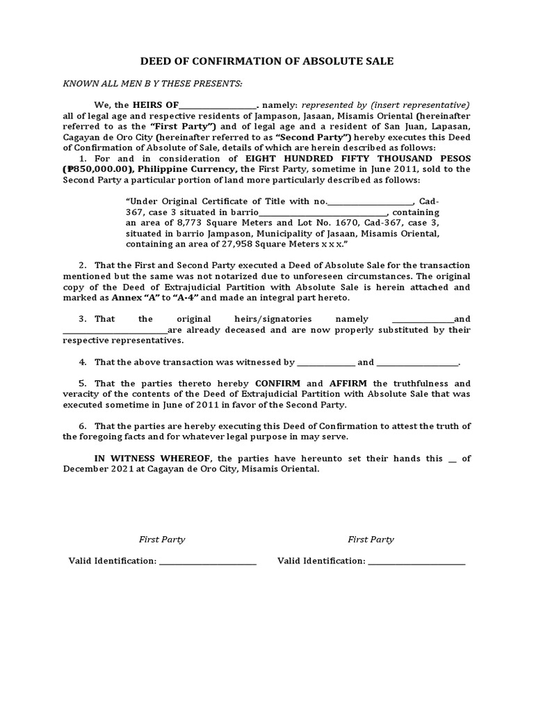 Deed of Confirmation of Absolute Sale | PDF | Document | Private Law