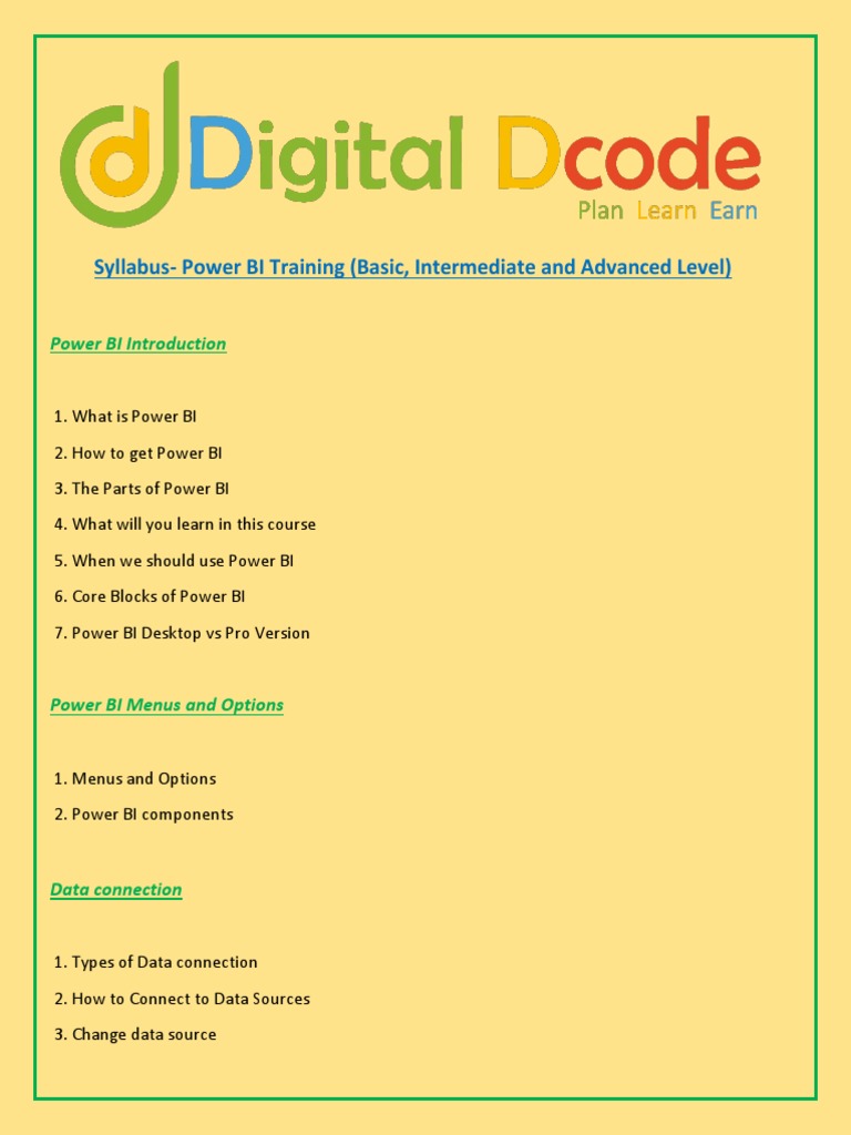 Syllabus-Power BI Training (Basic, Intermediate and Advanced Level ...