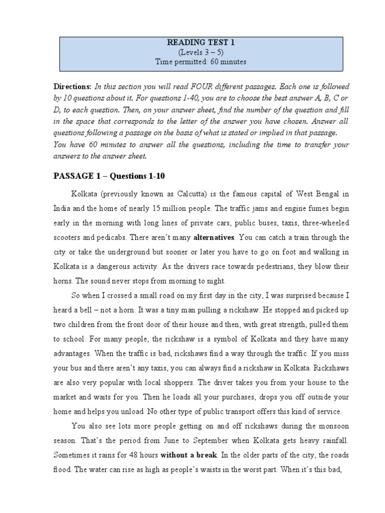 PASSAGE 1 - Questions 1-10: Reading Test 1 | Download Free PDF | Stress ...