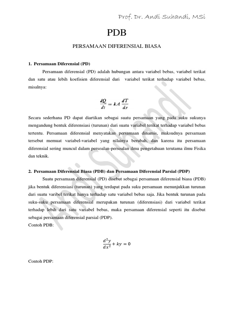 PDB Orde Satu & Aplikasinya - Clear | PDF