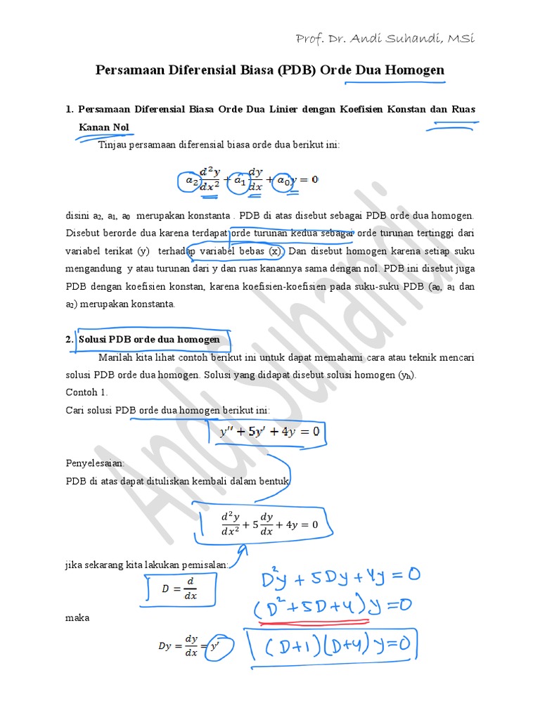 PDB Orde Dua Homogen & Aplikasi | PDF | Metode & Bahan Ajar | Sains ...