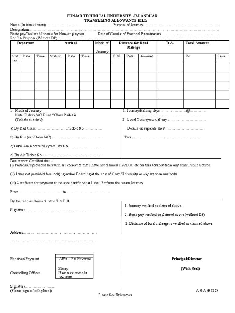 TA & DA performa | Transport | Government