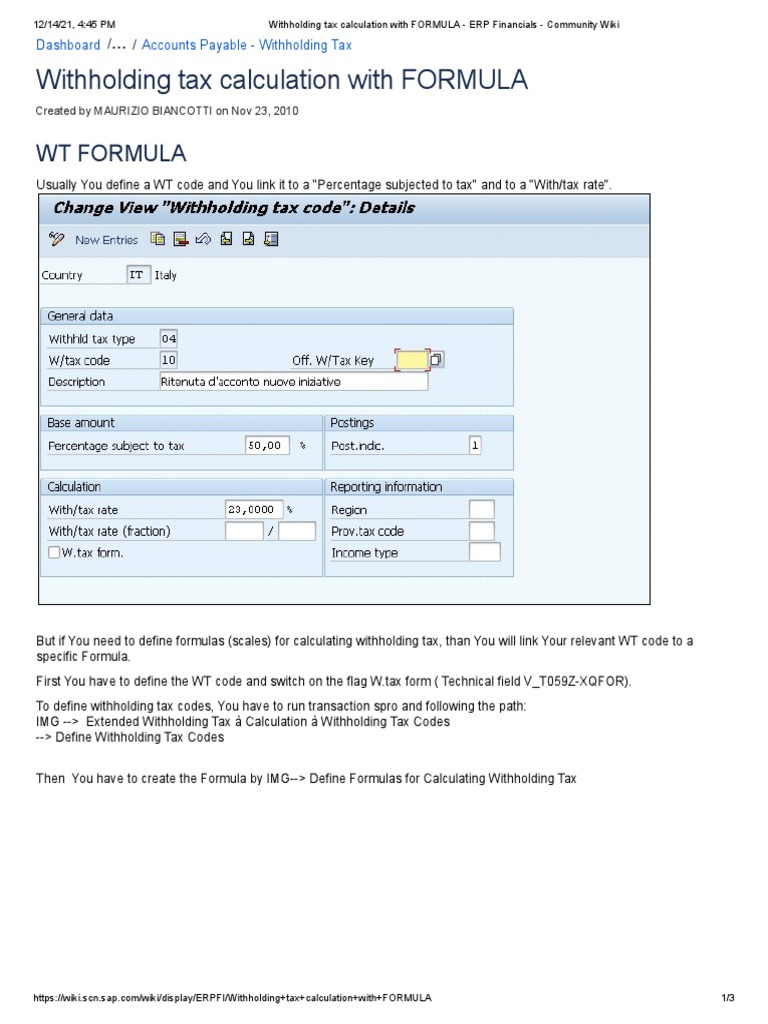 Withholding Tax Calculation With FORMULA - ERP Financials - Community ...