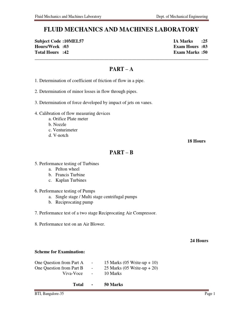 FM Lab Manual | PDF | Pump | Turbine