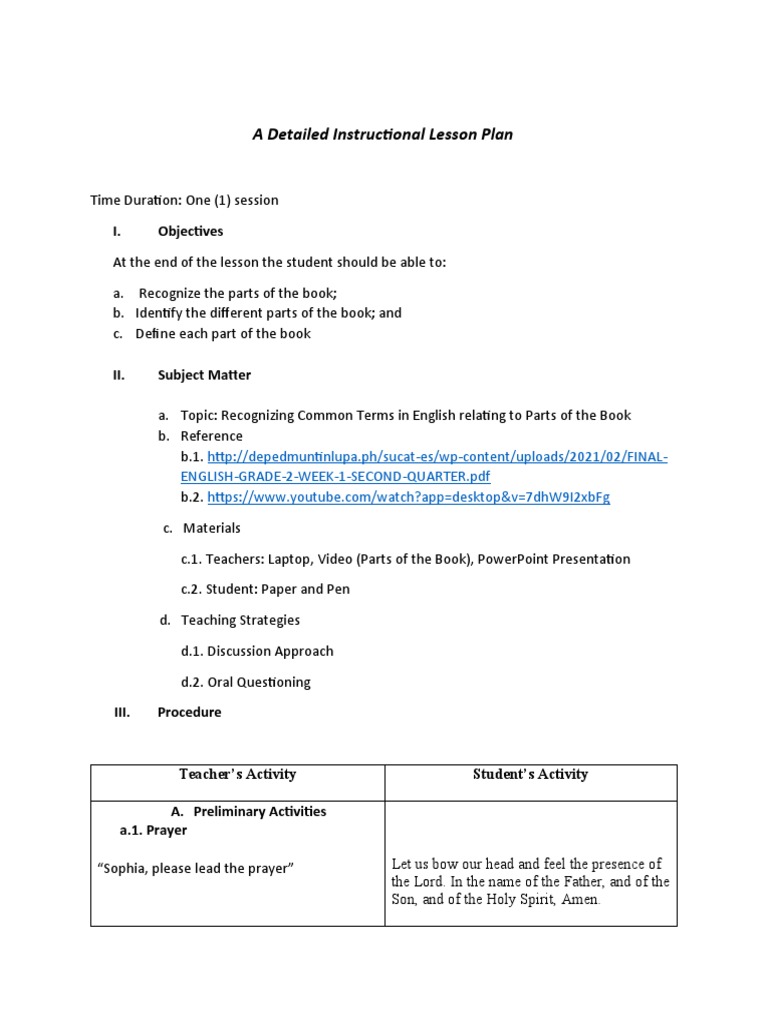 A Detailed Instructional Lesson Plan | PDF | Books