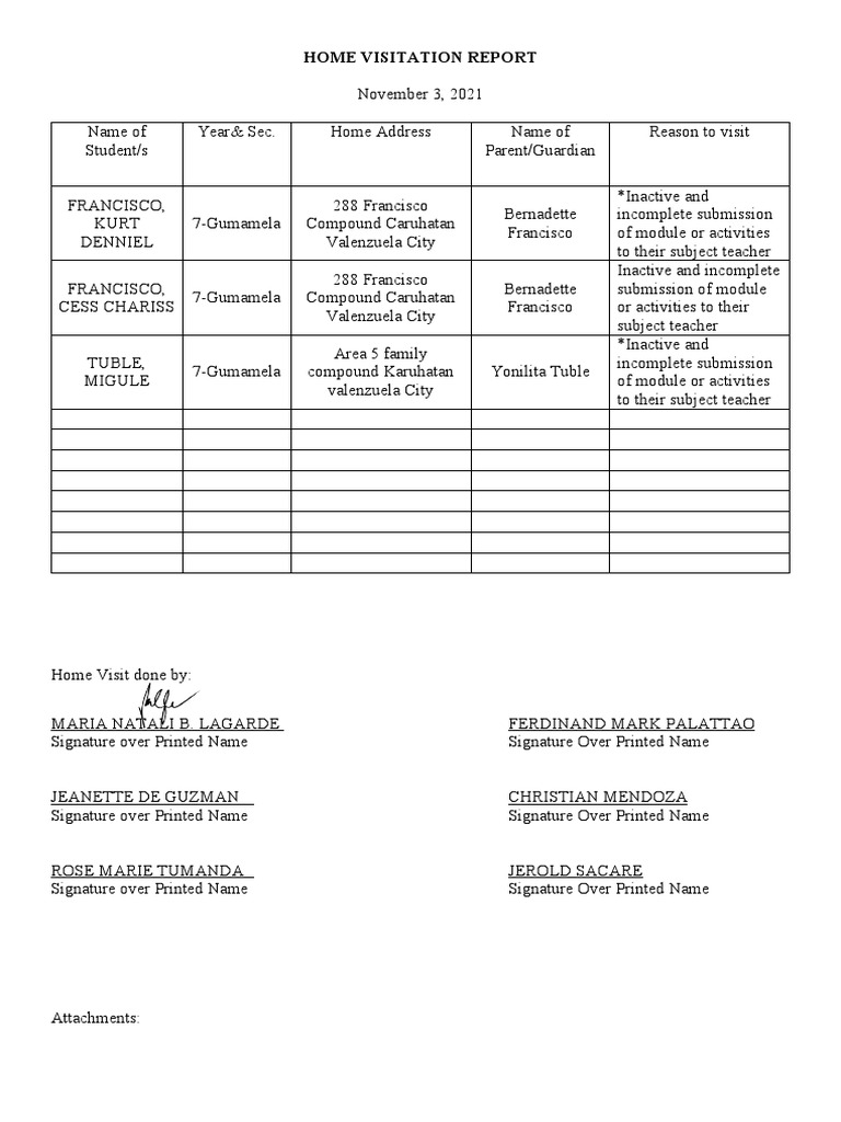 Home Visitation Report | PDF