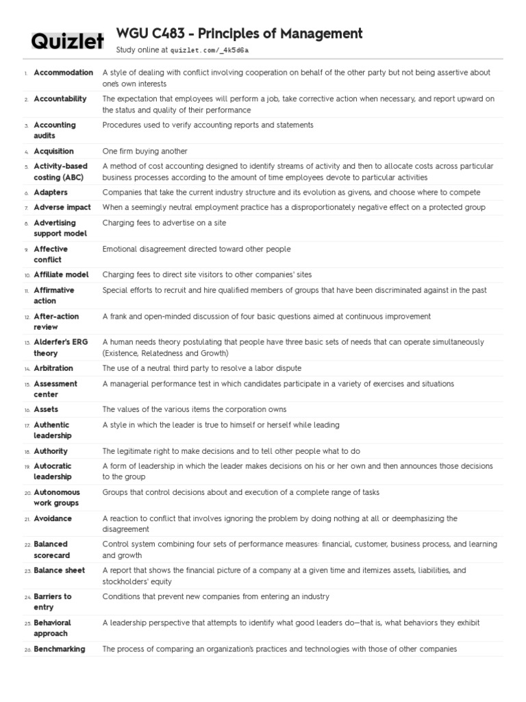 WGU C483 - Principles of Management | Download Free PDF | Leadership ...