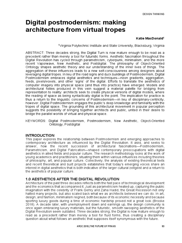 Digital Postmodernism: Making Architecture From Virtual Tropes | PDF ...