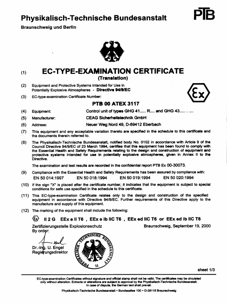PTB 00 Atex 3117 | PDF