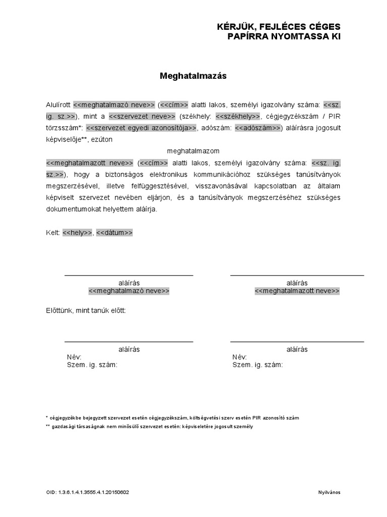 Meghatalmazas Minta | PDF