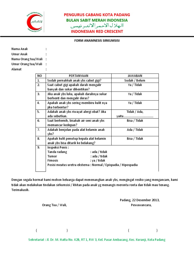 Form Anamnesis Sirkumsisi | PDF