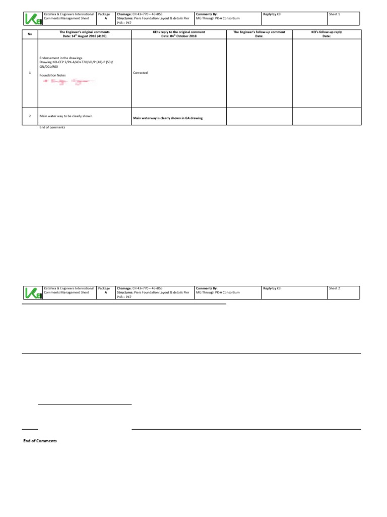 Comment Management Sheet (CMS) 43+770 P43 To P47 R01 | PDF | Technology ...