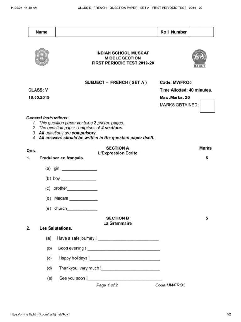 Grade 5 Sample Paper | PDF