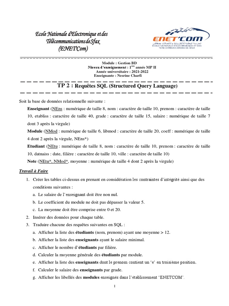 SQL TP2 | PDF | SQL