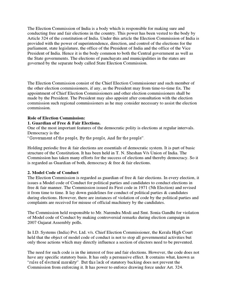 Role of Election Commission | PDF | Government | Justice